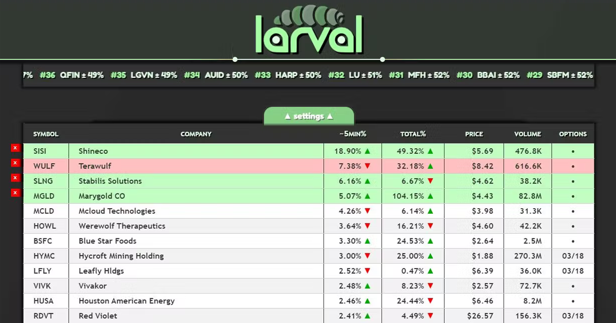 Larval - Live market volatility dashboard